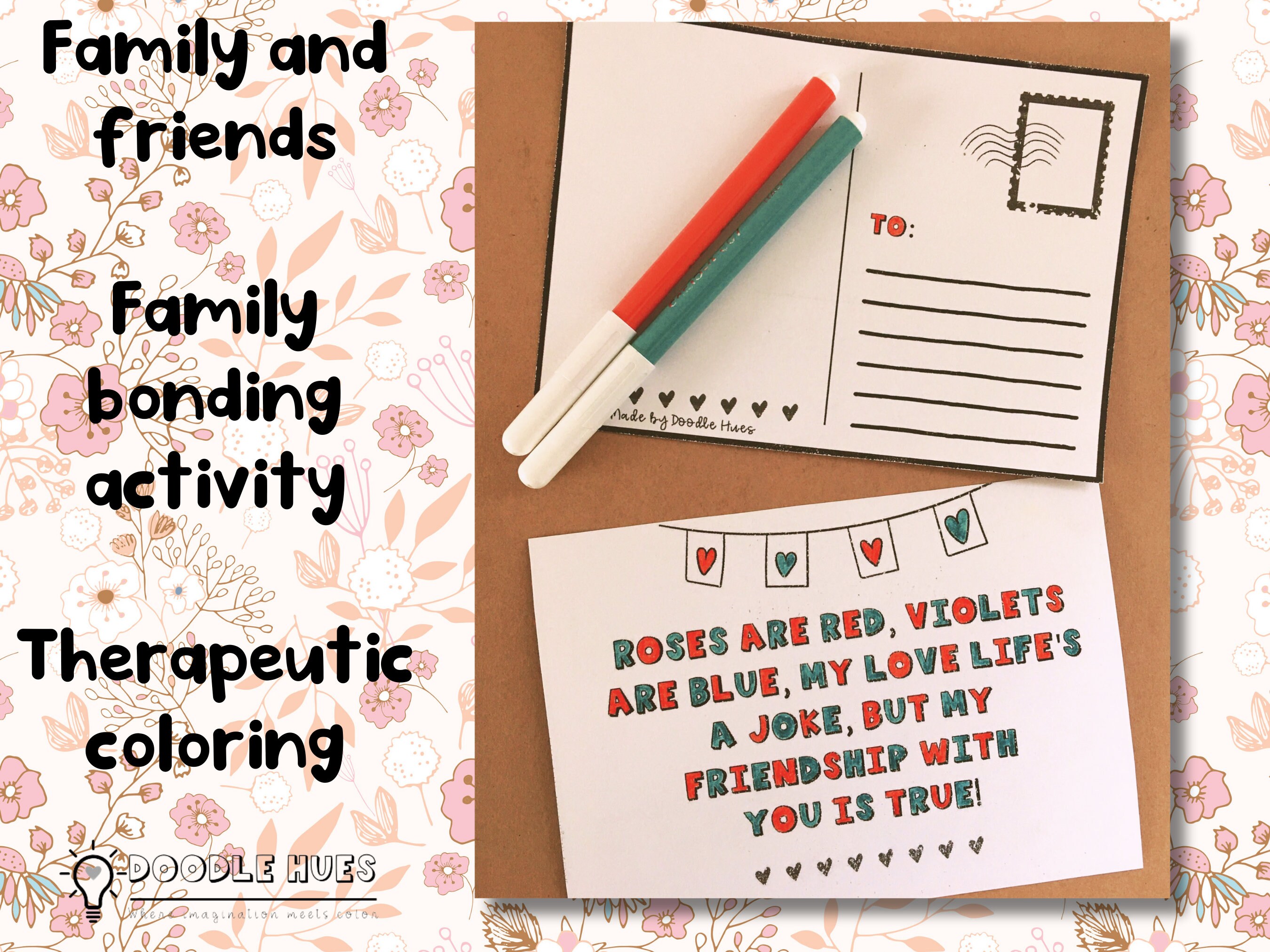 10 Valentine's Day Friendship Coloring Postcards: Instant PDF Download ...