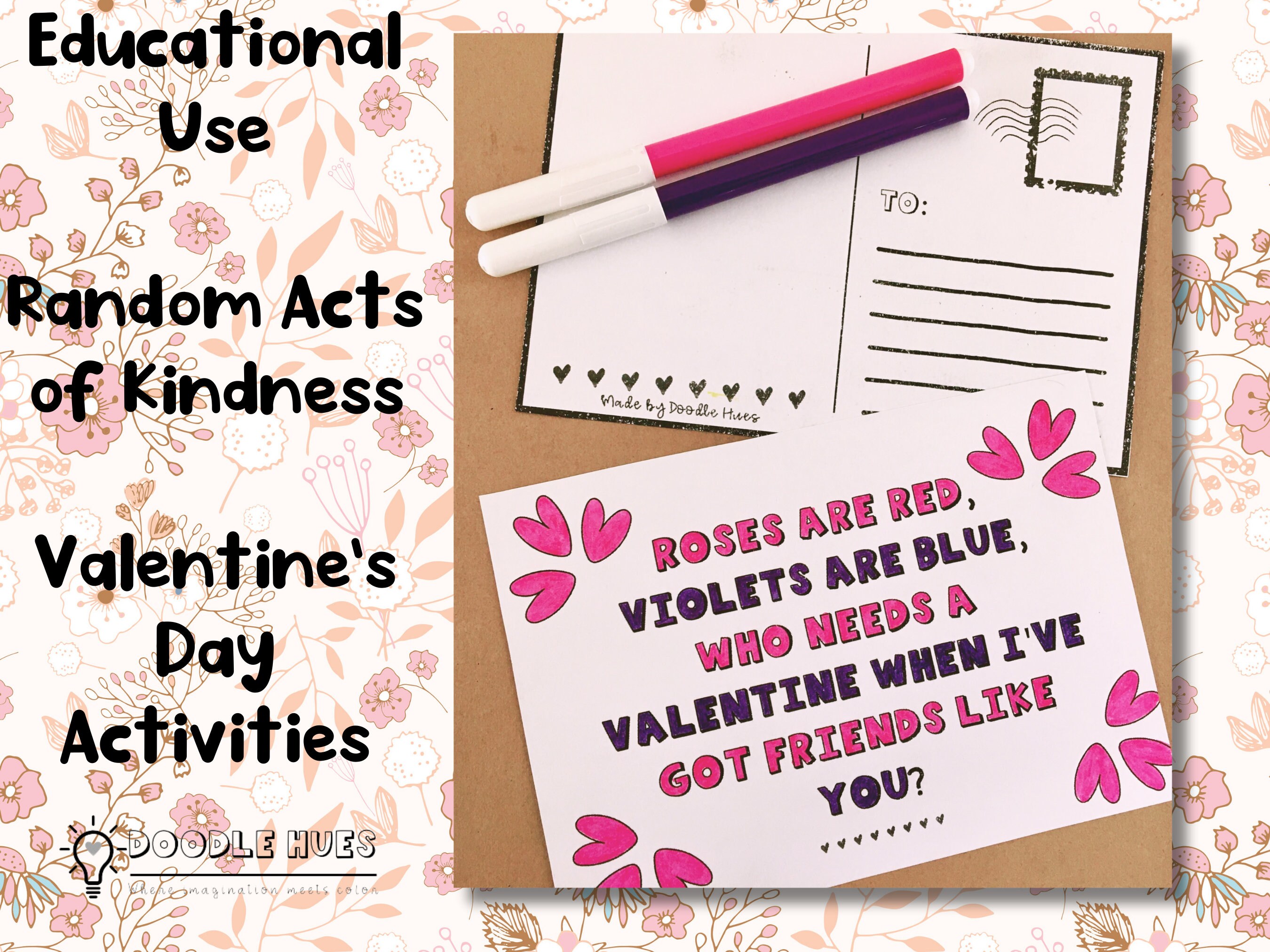 10 Valentine's Day Friendship Coloring Postcards: Instant PDF Download ...