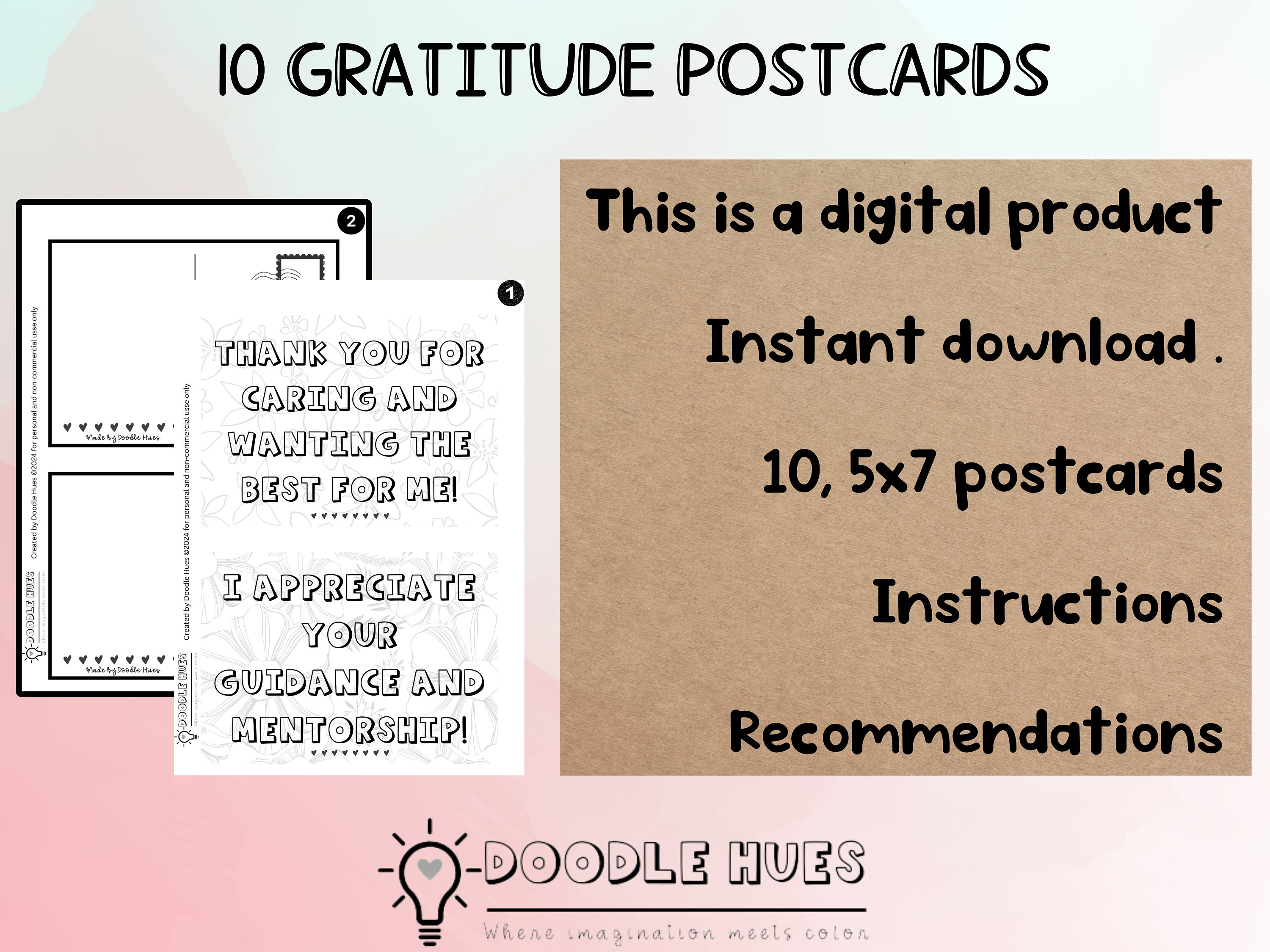 10 Gratitude Coloring Postcards, Coloring Set, Thank You Card ...