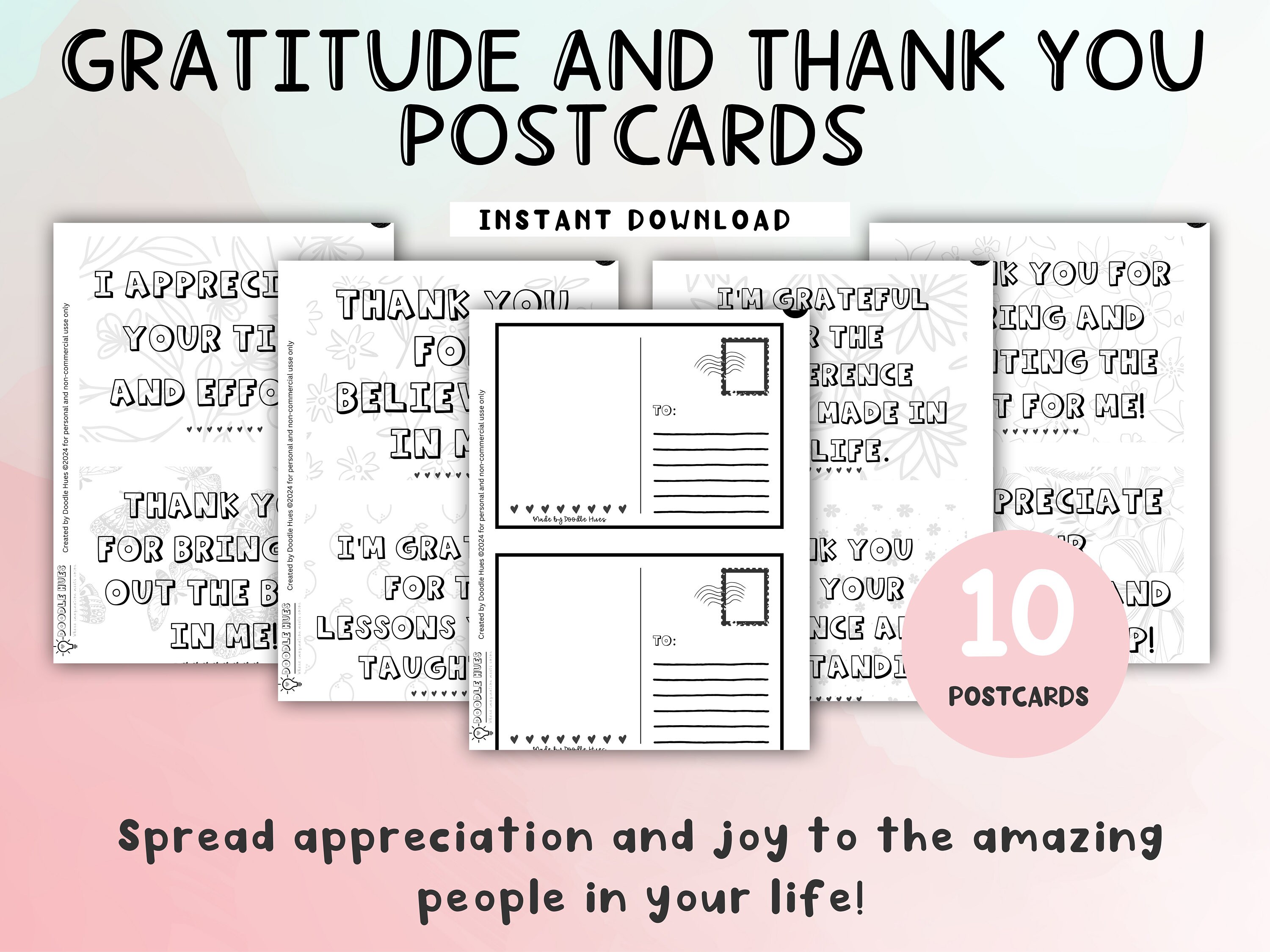 10 Gratitude Coloring Postcards, Coloring Set, Thank You Card ...