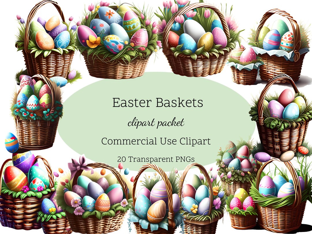Easter Basket Clipart | 20 Cute Colorful Graphics (digital Download) - Etsy