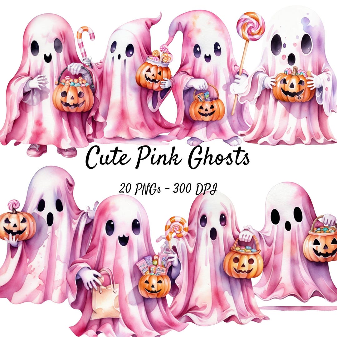20 Cute Pink Halloween Ghosts | Halloween Clipart | Cute Halloween ...