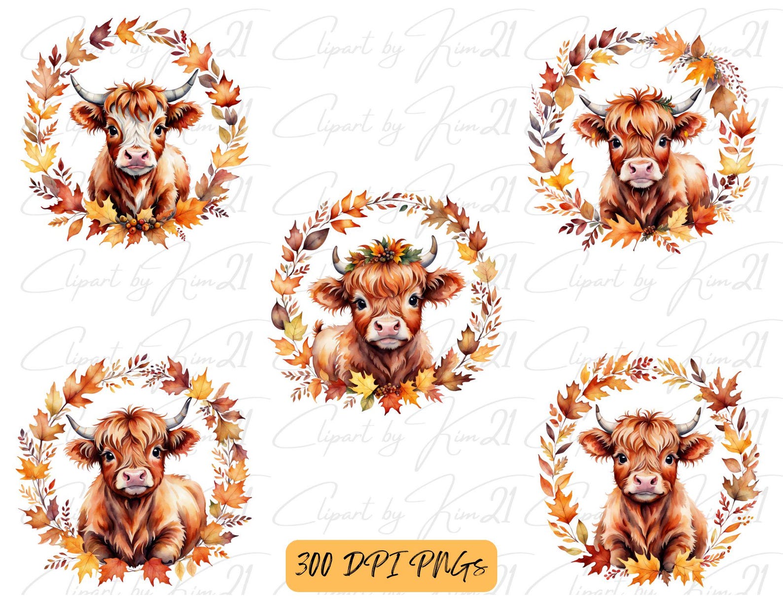 20 Cute Autumn Highland Cows | Autumn Clipart | Fall Clipart ...