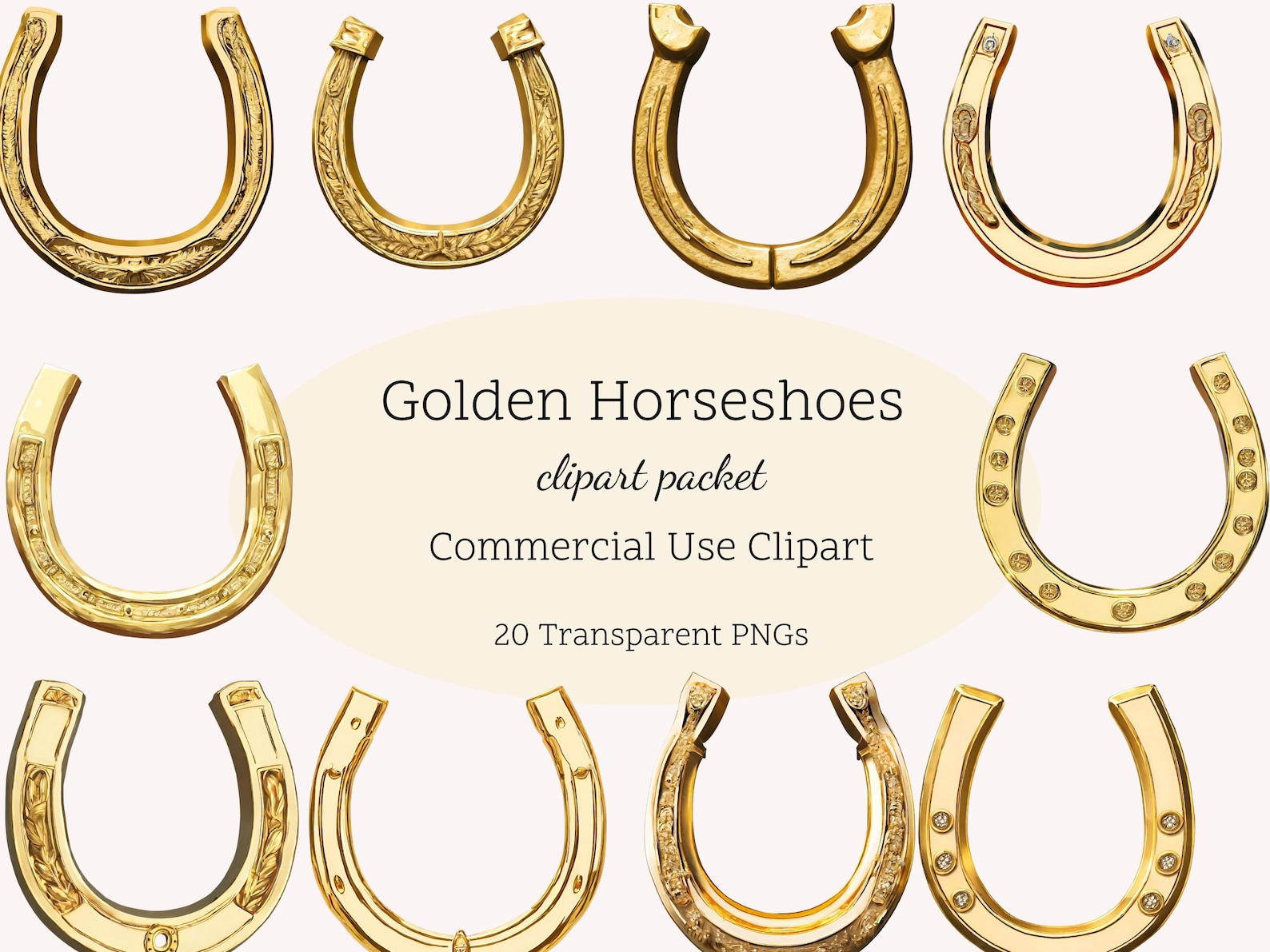 20 Golden Horseshoes | Horseshoe Clipart | St. Patricks Day Clipart ...