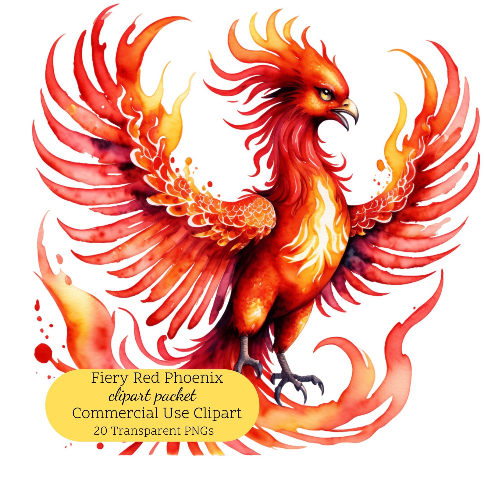 20 Fiery Red Phoenix Clipart | Magical Phoenix Clipart | Mystical Bird ...