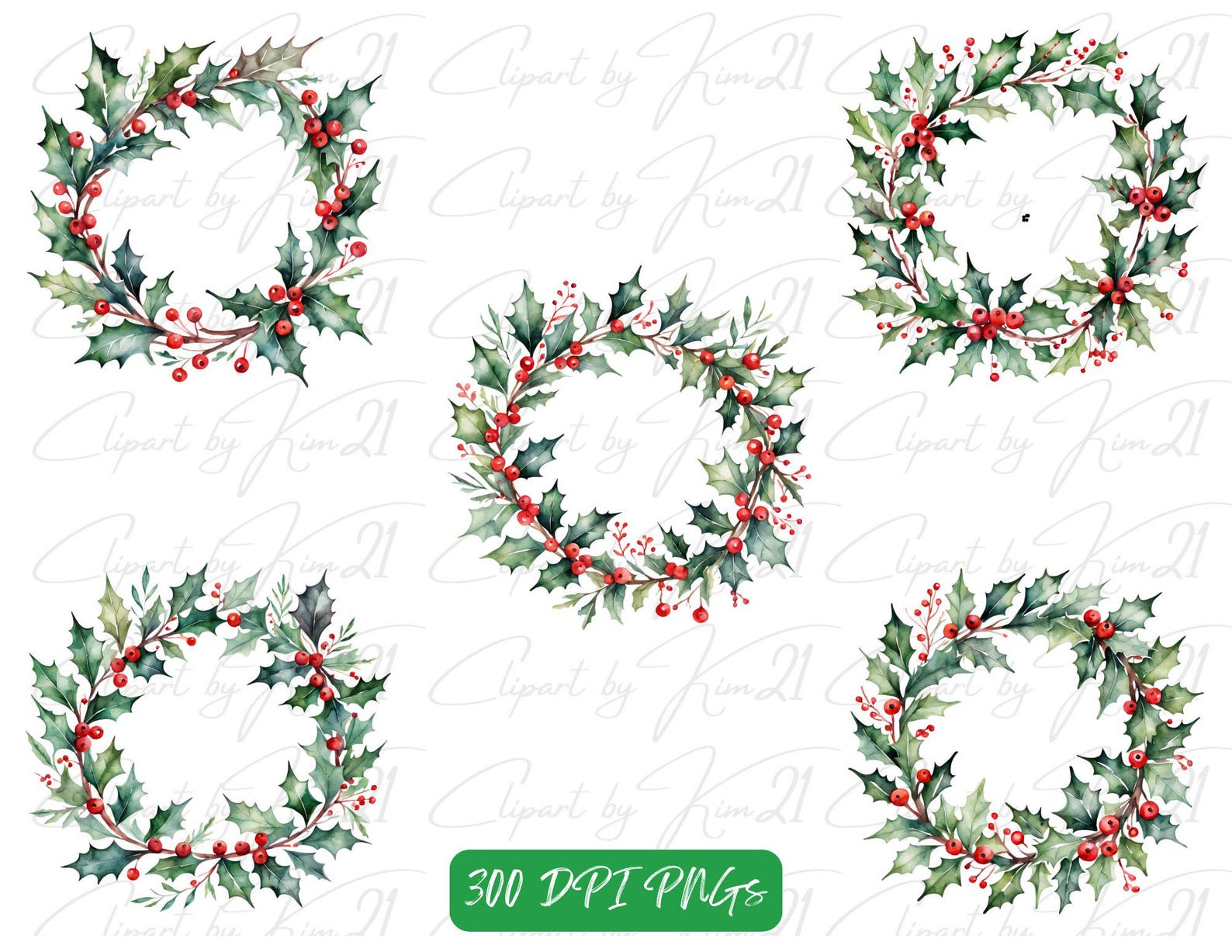 20 Christmas Holly Wreaths | Christmas Clipart | Holiday Graphics ...