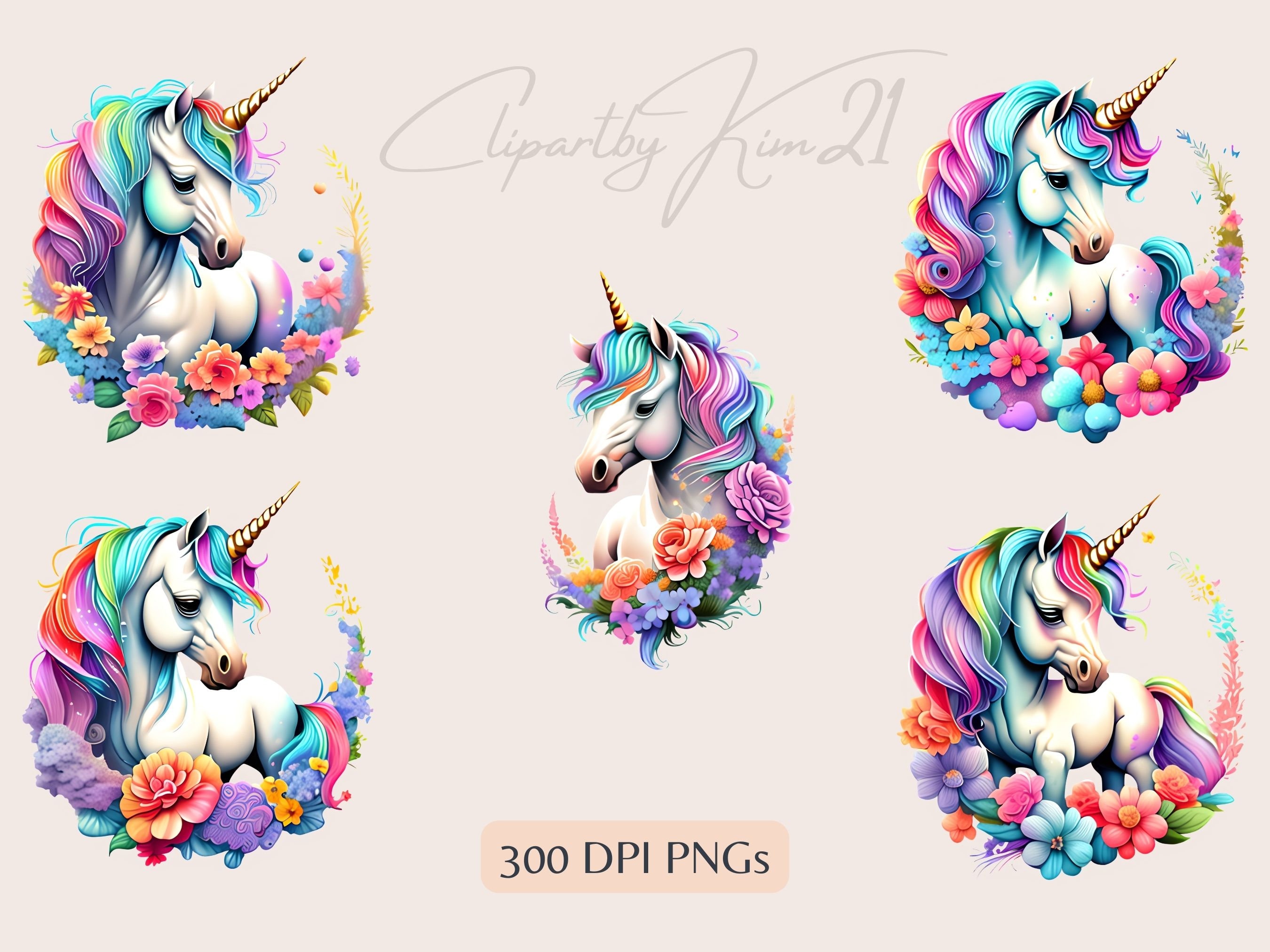 20 Unicorns and Flowers Clipart | Magical Unicorns Clipart | Unicorns ...