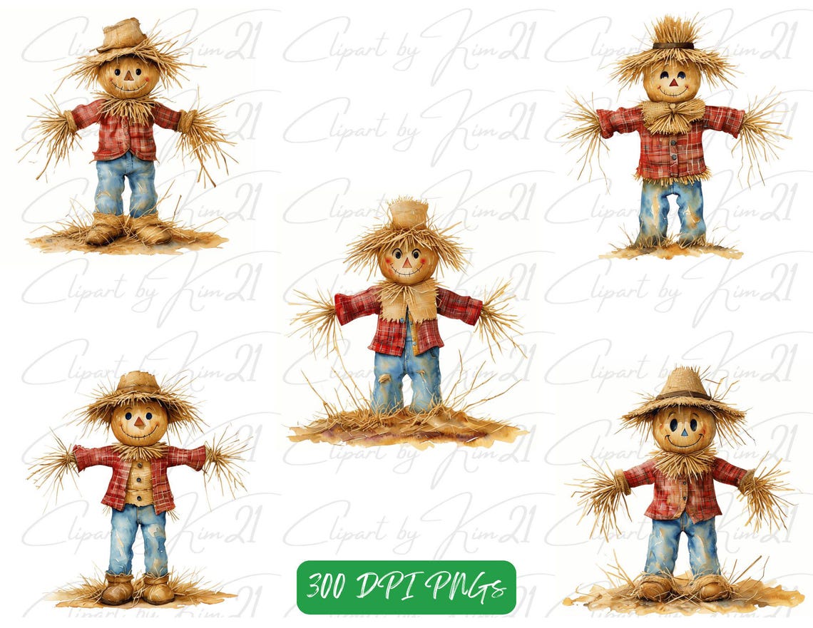 20 Cute Scarecrows in Red Plaid Shirts | Autumn Clipart | Fall Clipart ...