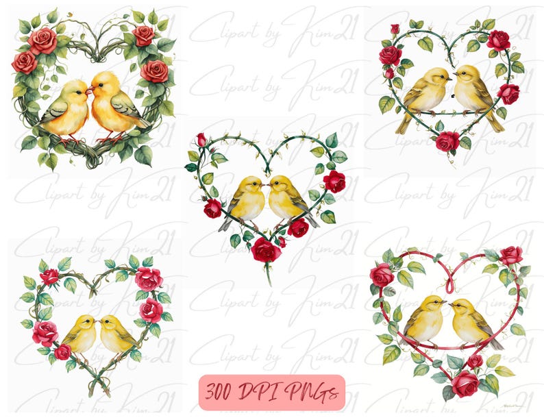 20 Love Birds Clipart Romantic Birds Graphics Love Birds and Hearts ...