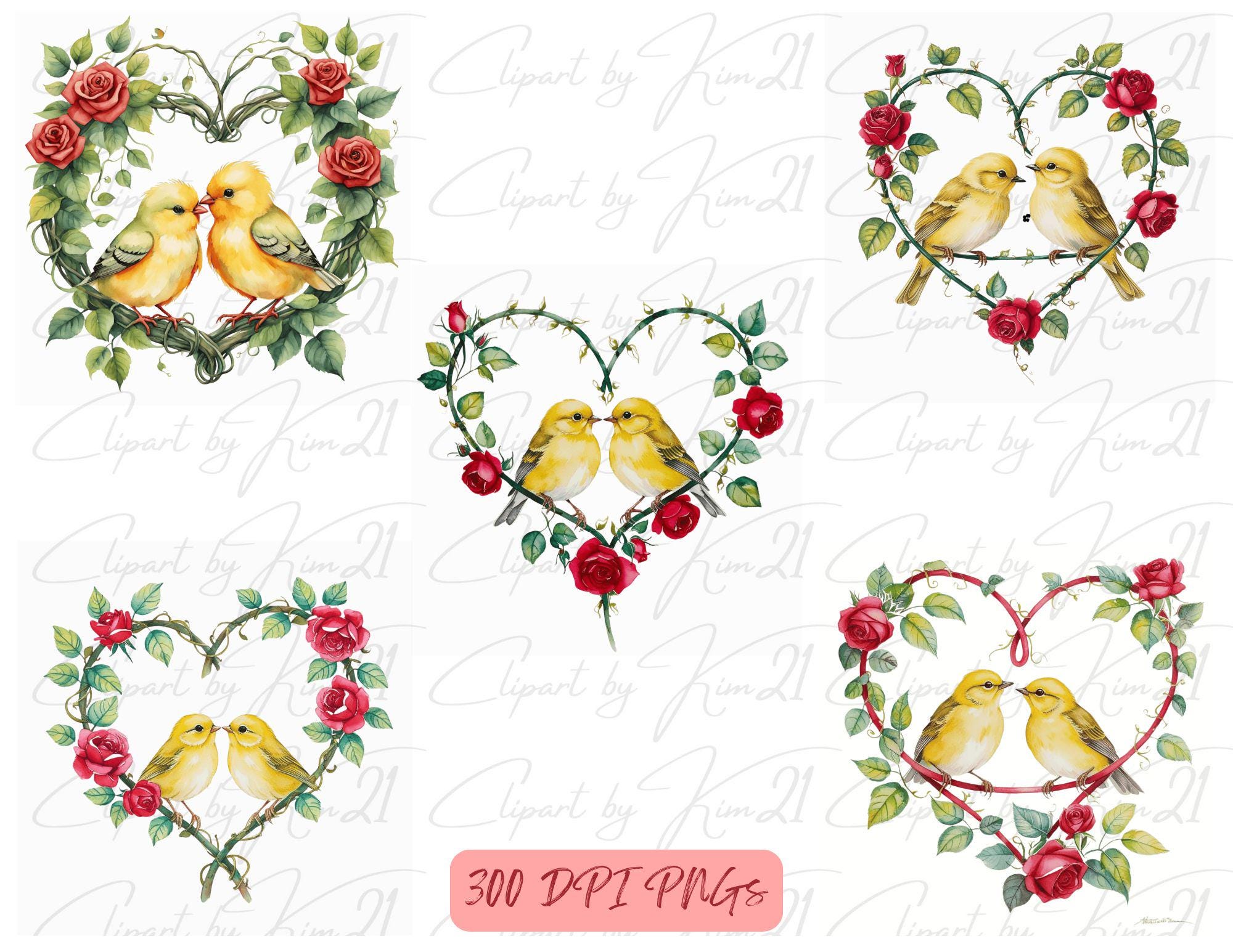 20 Love Birds Clipart Romantic Birds Graphics Love Birds and Hearts ...