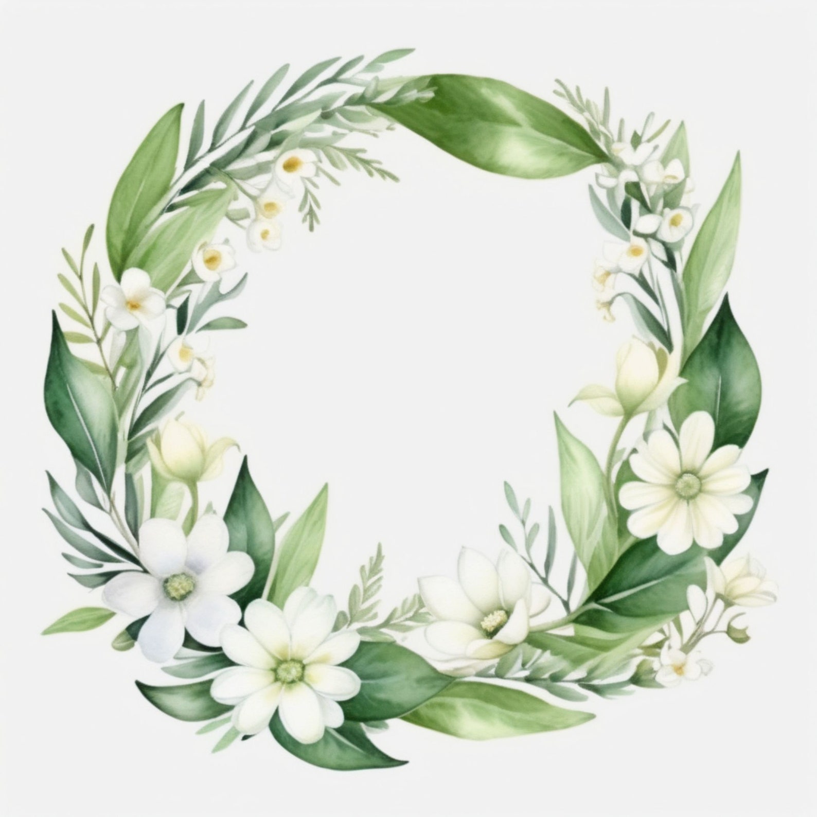 20 Watercolor Wreaths With White Flowers Wreaths Clipart Wreath ...