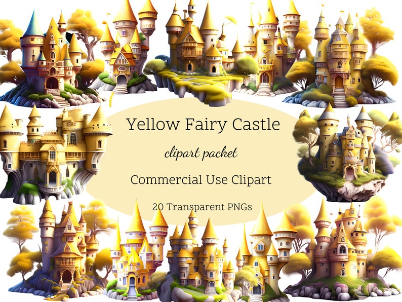 20 Yellow Fairy Castle Clipart | Magical Castle Clipart | Castle PNG ...
