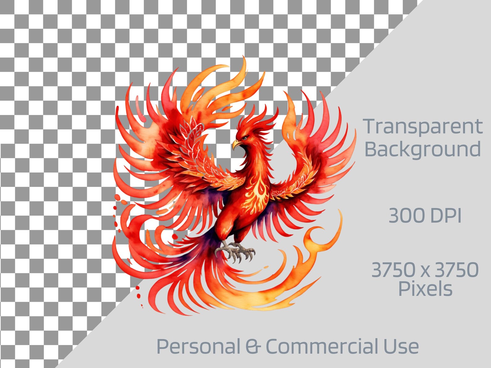 20 Fiery Red Phoenix Clipart | Magical Phoenix Clipart | Mystical Bird ...