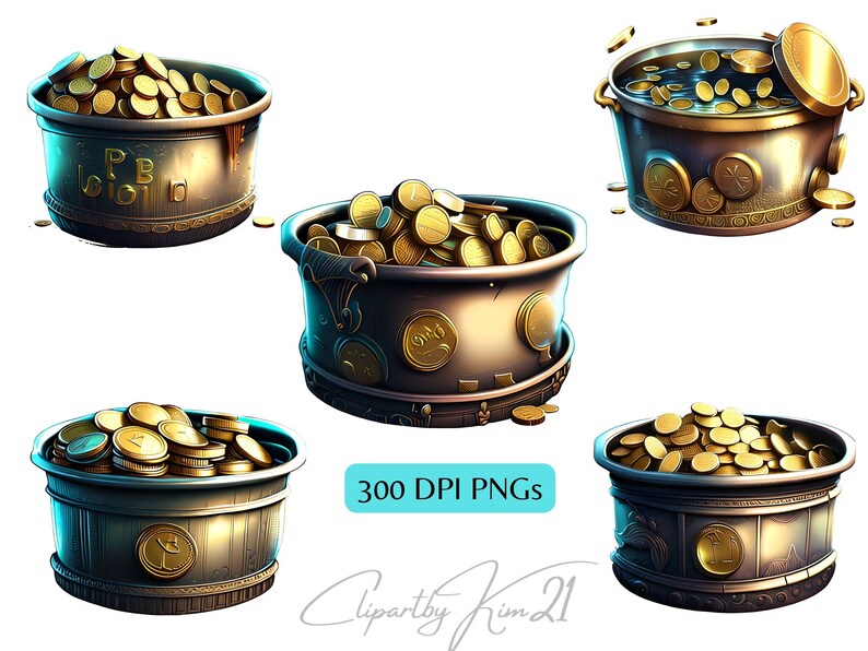Pot of Gold Coins Clipart | St Patricks Day Graphics (PNG) - Etsy