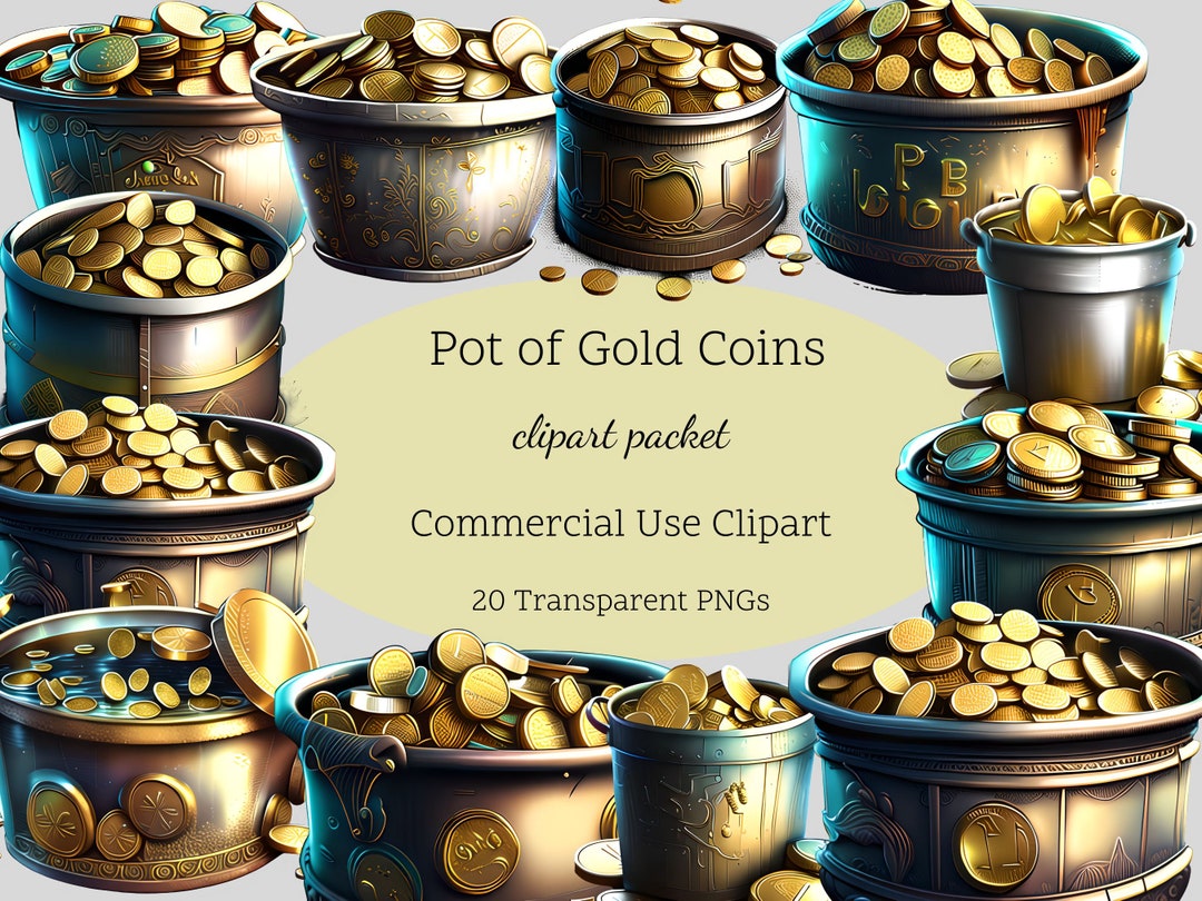 Pot of Gold Coins Clipart | St Patricks Day Graphics (PNG) - Etsy