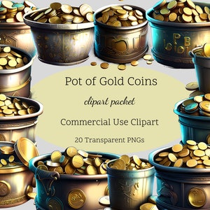 Pot of Gold Coins Clipart | St Patricks Day Graphics (PNG) - Etsy