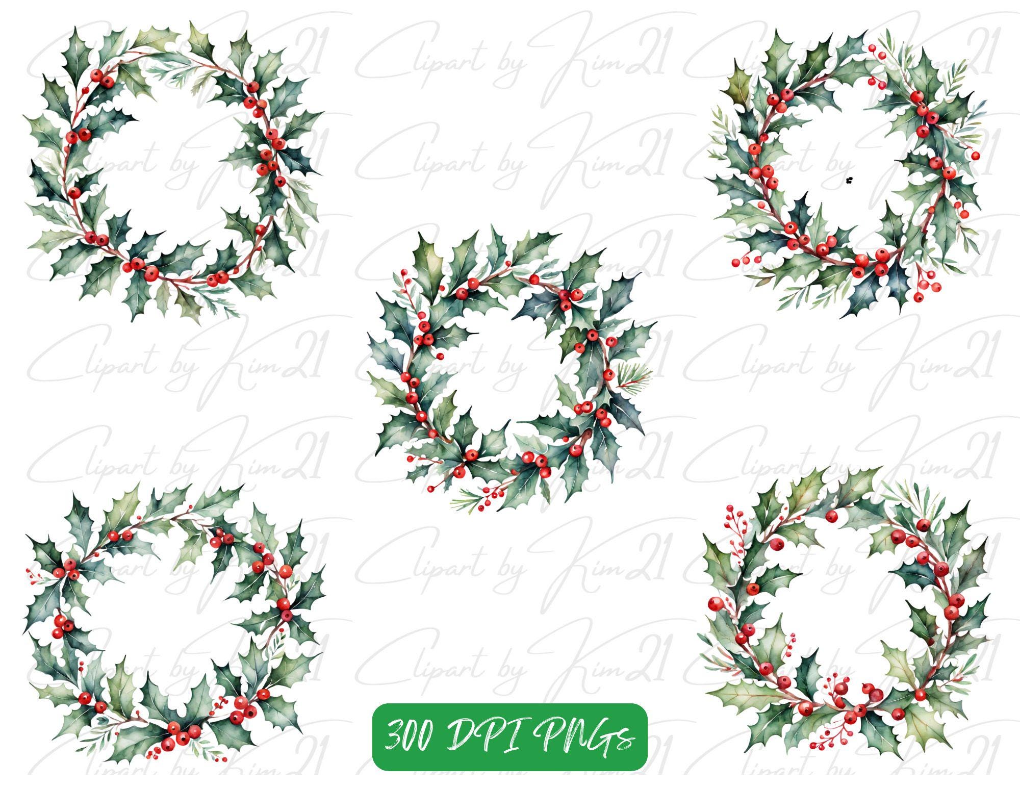 20 Christmas Holly Wreaths | Christmas Clipart | Holiday Graphics ...