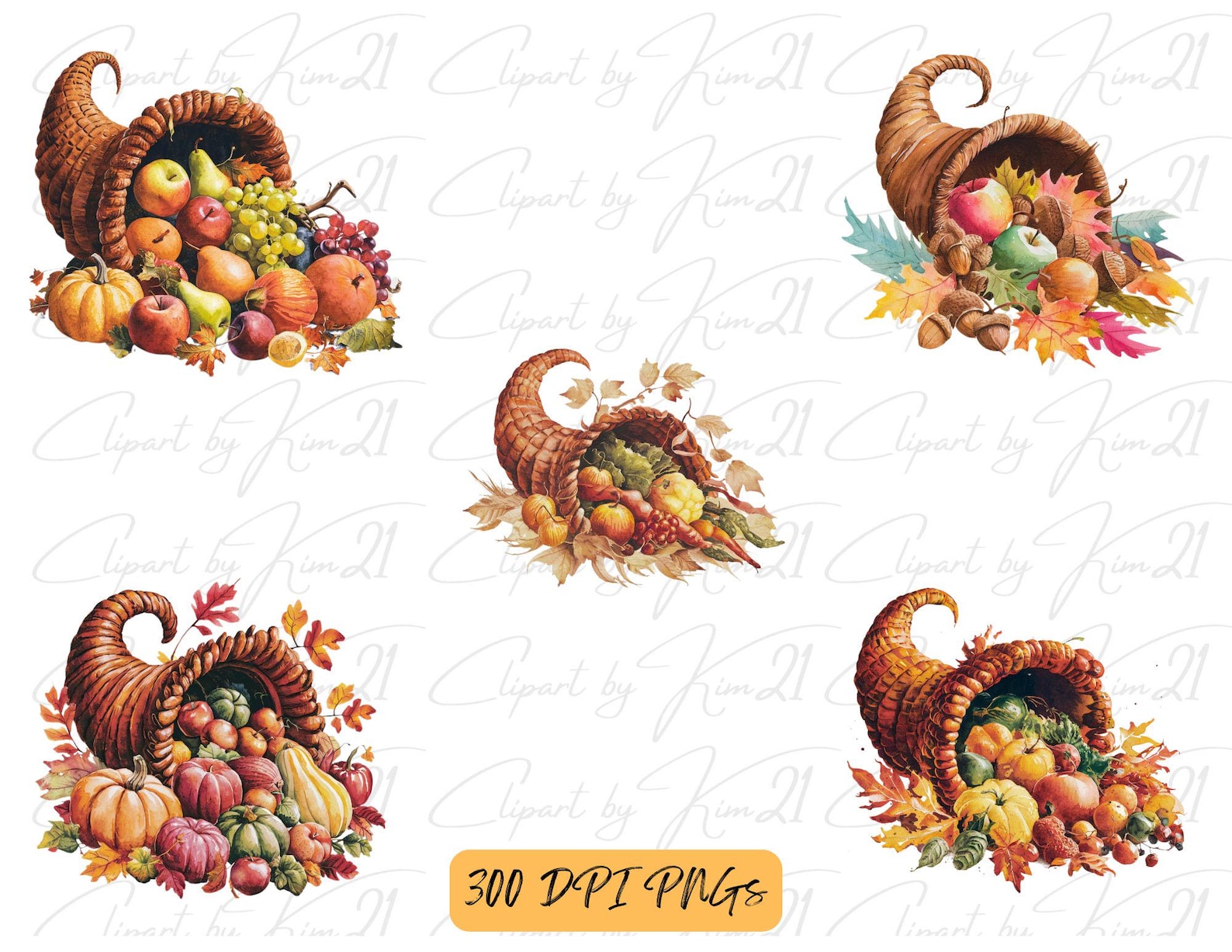 20 Thanksgiving Cornucopia | Thanksgiving Clipart | Fall Decor Clipart ...