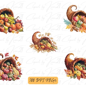 20 Thanksgiving Cornucopia | Thanksgiving Clipart | Fall Decor Clipart ...
