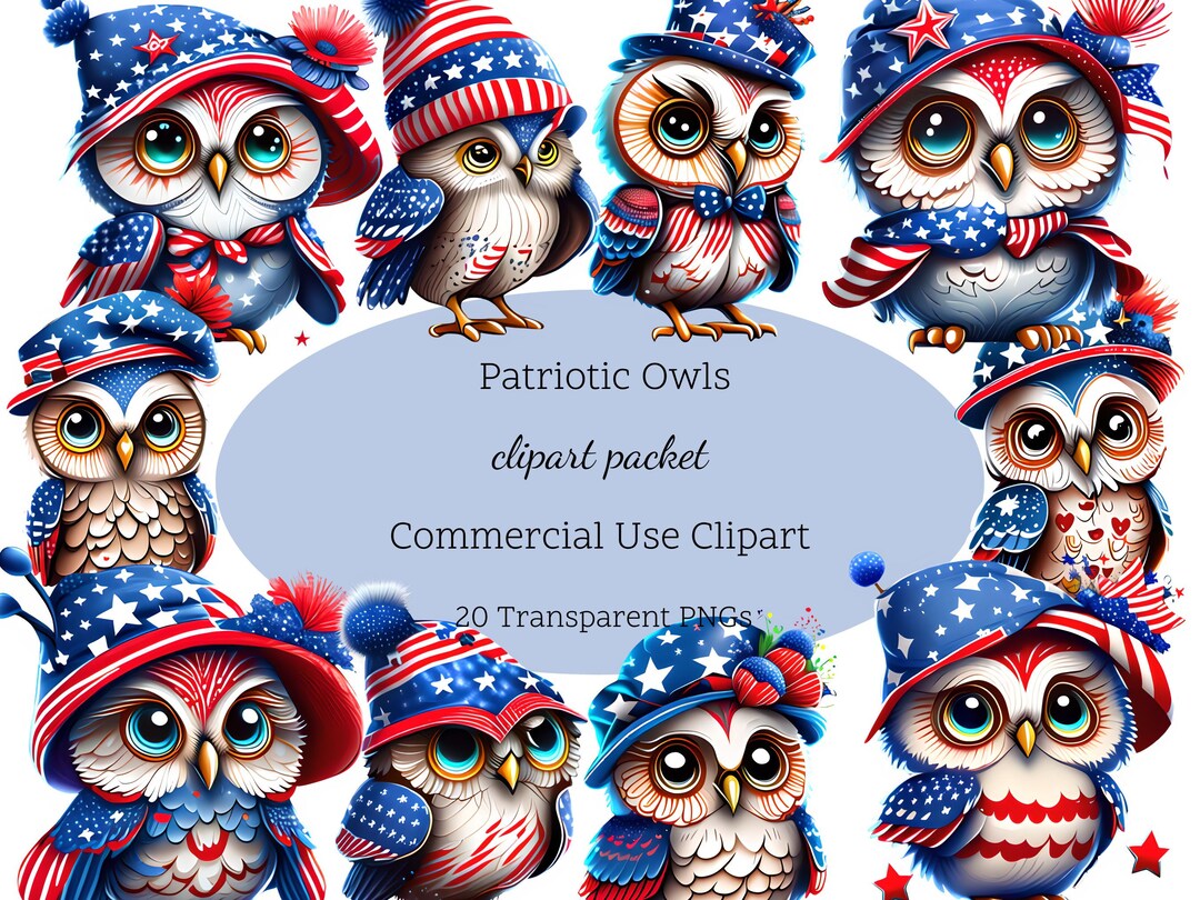 20 Patriotic Owls Clipart for Personal and Commercial Use - Etsy