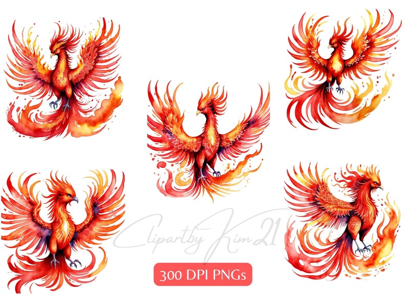 20 Fiery Red Phoenix Clipart | Magical Phoenix Clipart | Mystical Bird ...