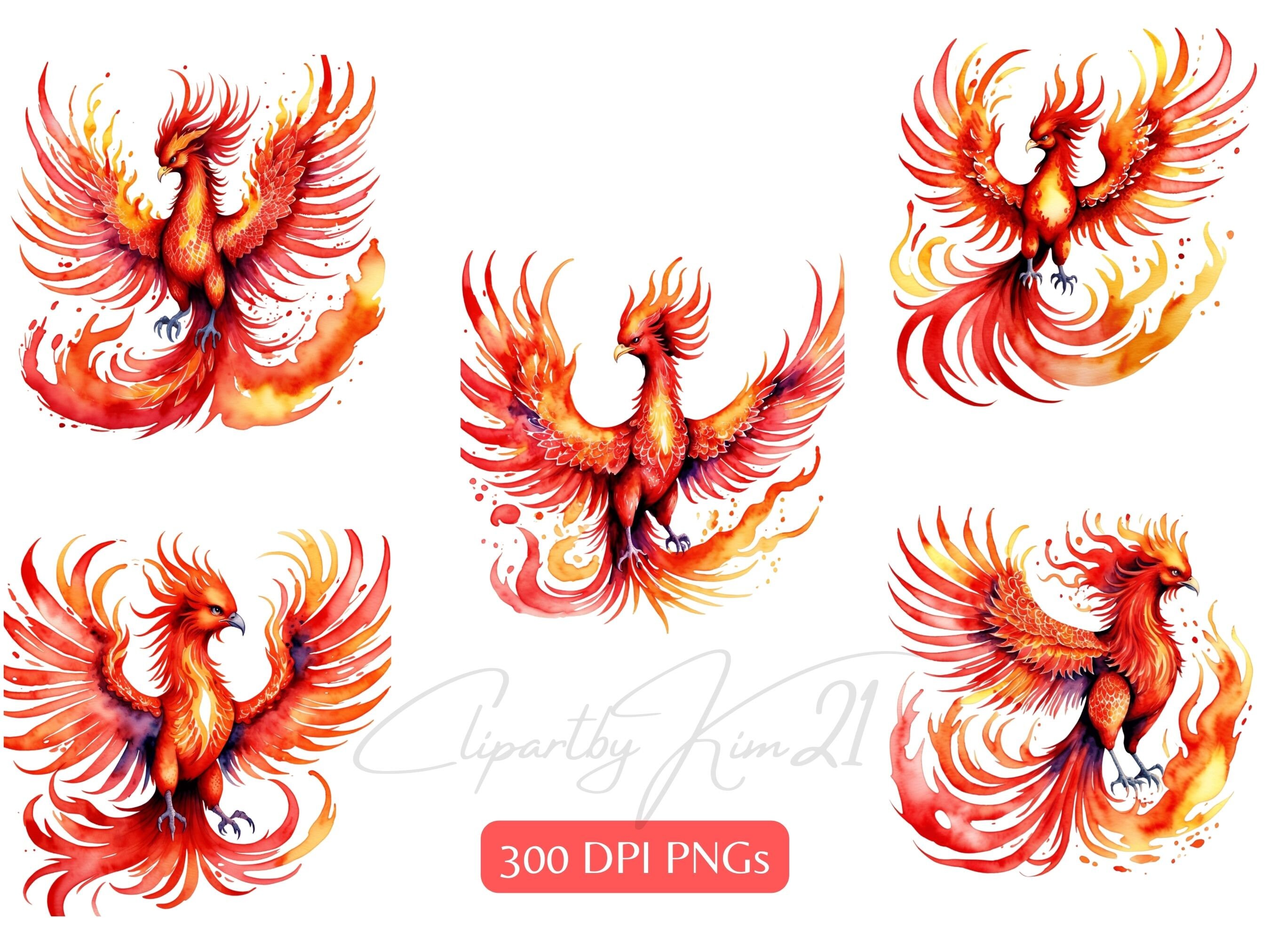 20 Fiery Red Phoenix Clipart | Magical Phoenix Clipart | Mystical Bird ...