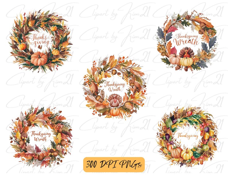 Thanksgiving Wreaths Clipart | Autumn Floral Graphics (digital Download ...