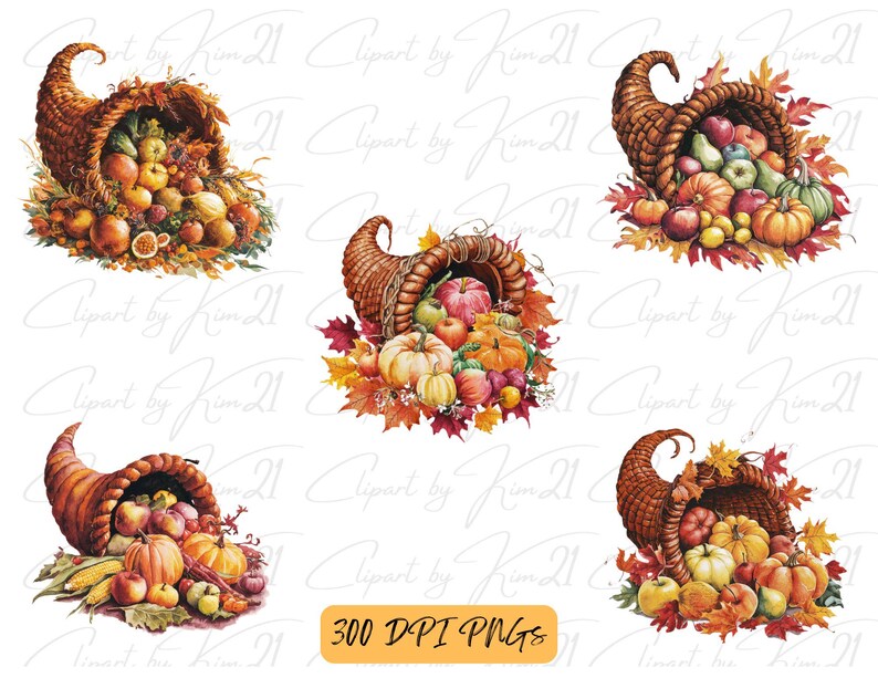 Thanksgiving Cornucopia Clipart | Autumn Harvest Graphics (digital ...