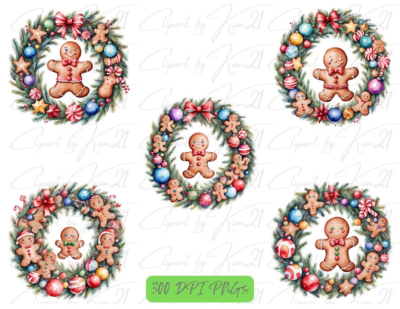 Gingerbread Man Christmas Wreath Clipart | Holiday Graphics (digital ...