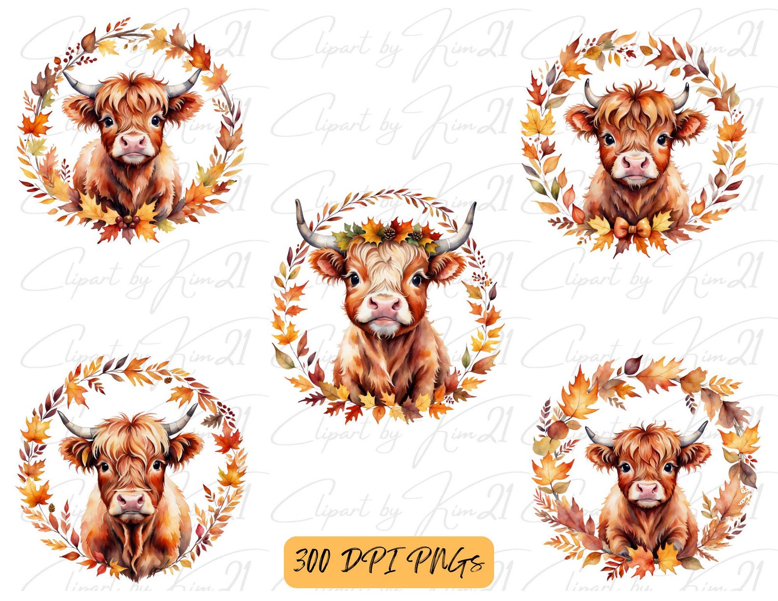 20 Cute Autumn Highland Cows | Autumn Clipart | Fall Clipart ...