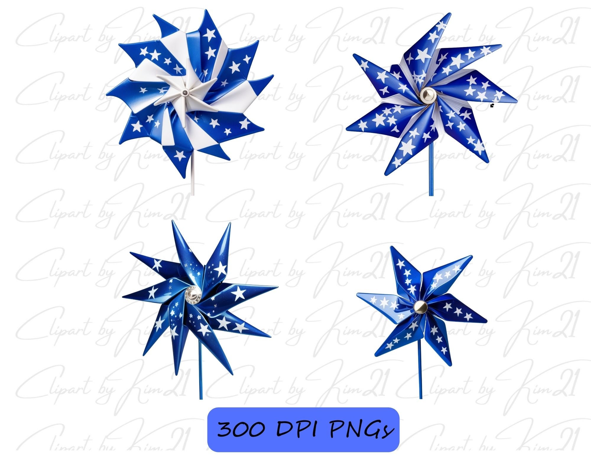 20 Blue Pinwheels W/ Stars | Patriotic Clipart | 4th of July Clipart ...