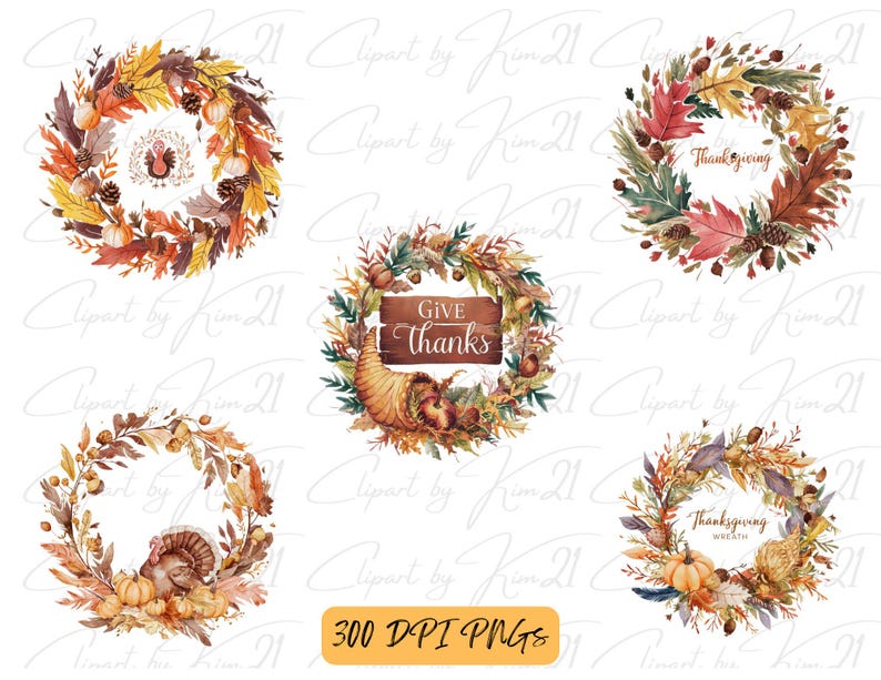Thanksgiving Wreaths Clipart | Autumn Floral Graphics (digital Download ...
