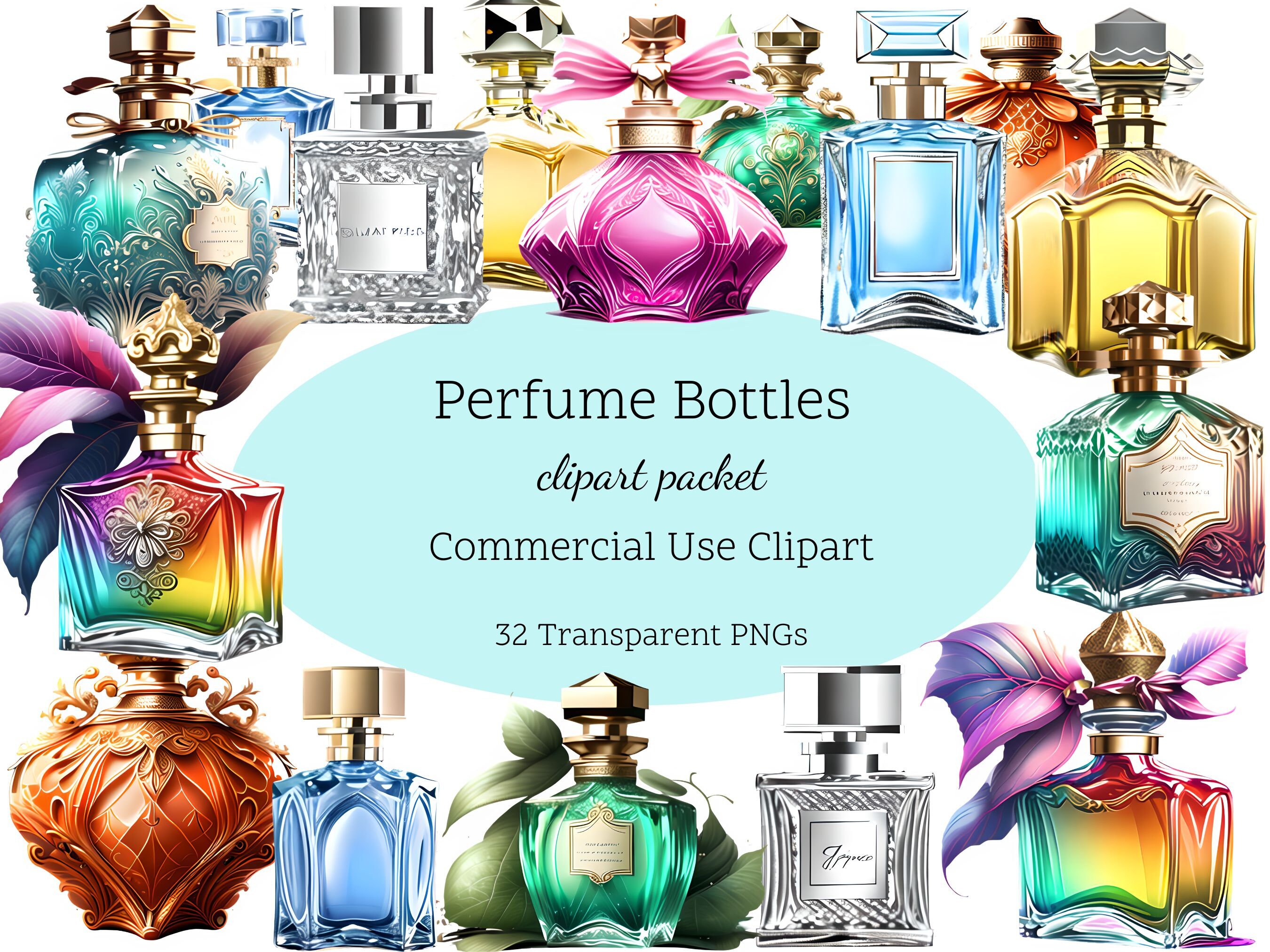 32 Perfume Bottles Clipart | Perfume Graphics | Cute Colorful Perfume ...