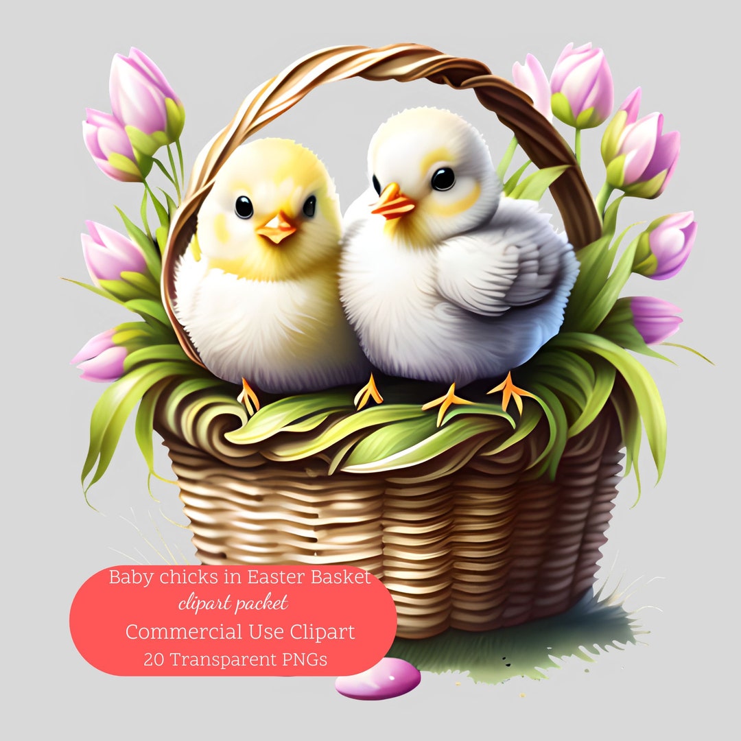 20 Baby Chicks in Easter Basket Clipart | Easter Clipart | Easter ...