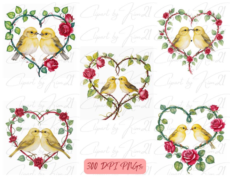 20 Love Birds Clipart Romantic Birds Graphics Love Birds and Hearts ...