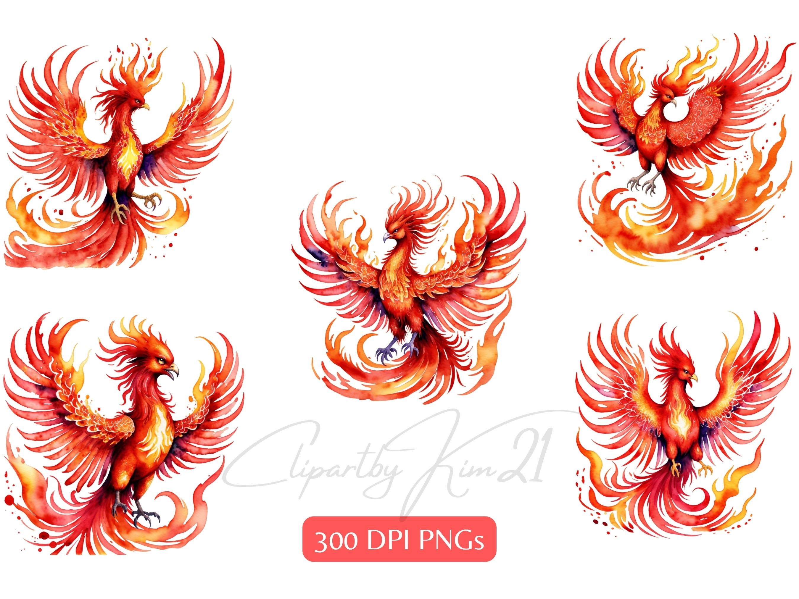 20 Fiery Red Phoenix Clipart | Magical Phoenix Clipart | Mystical Bird ...