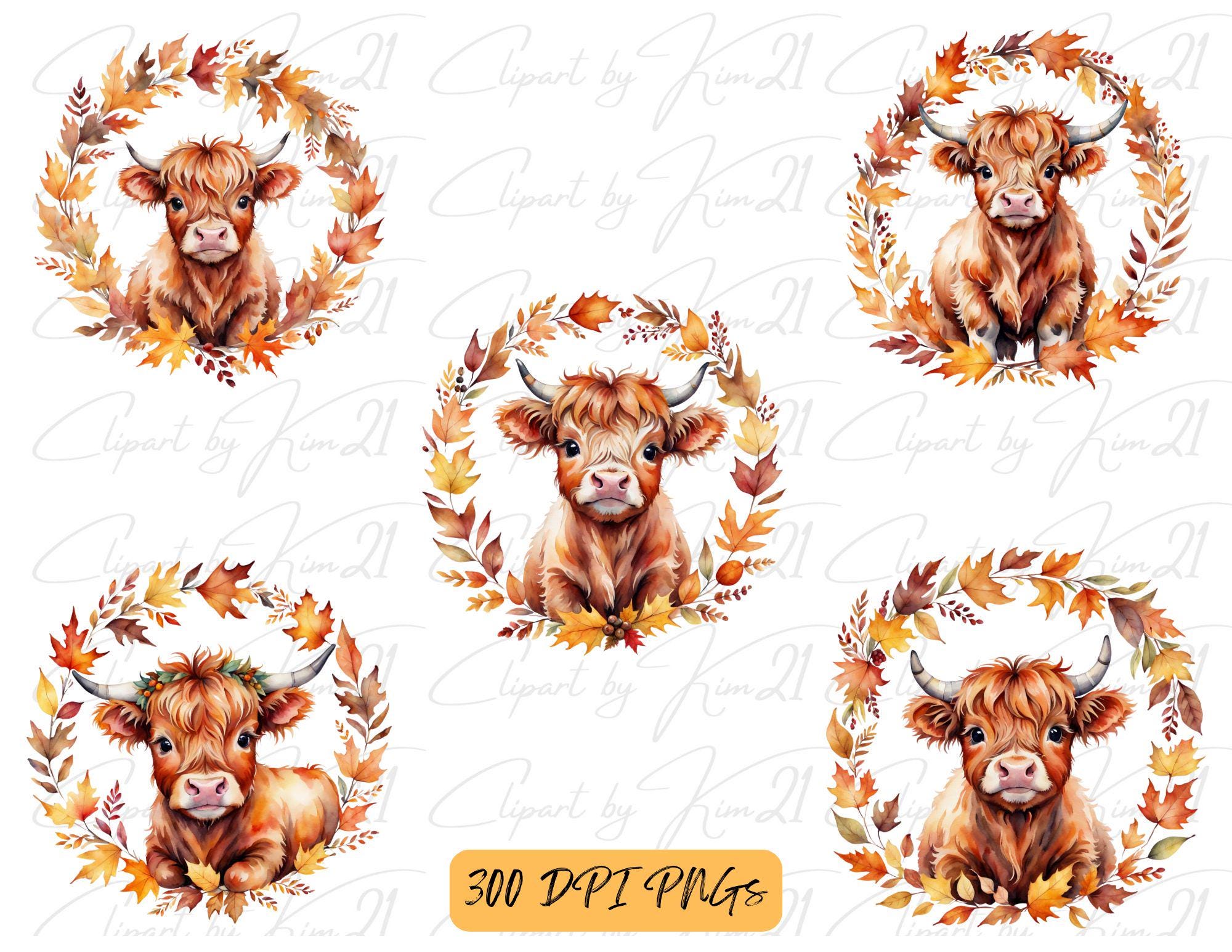 20 Cute Autumn Highland Cows | Autumn Clipart | Fall Clipart ...