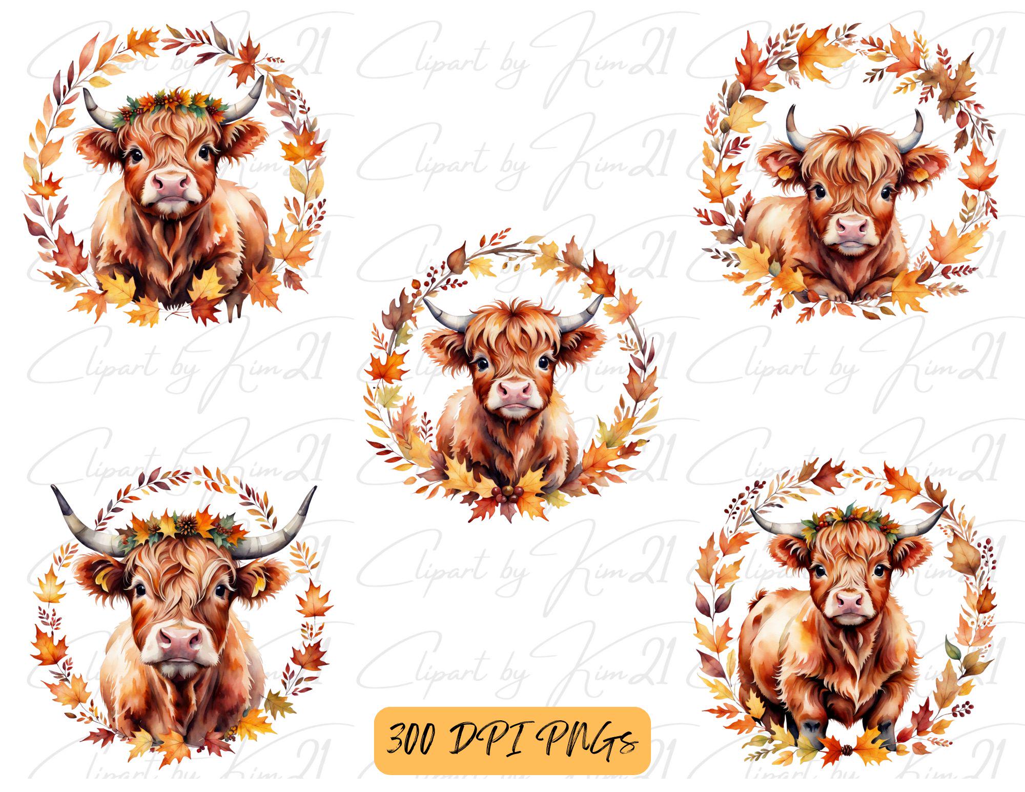 20 Cute Autumn Highland Cows | Autumn Clipart | Fall Clipart ...