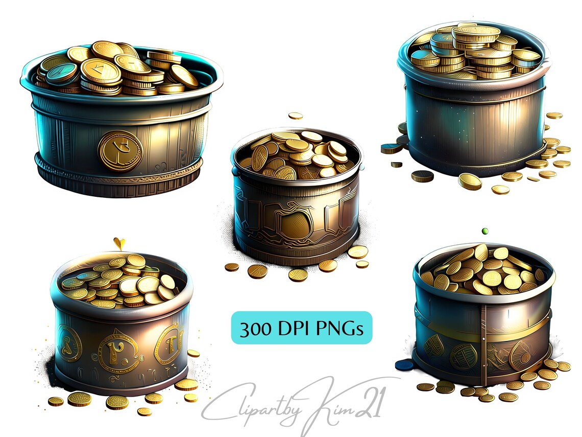Pot of Gold Coins Clipart | St Patricks Day Graphics (PNG) - Etsy