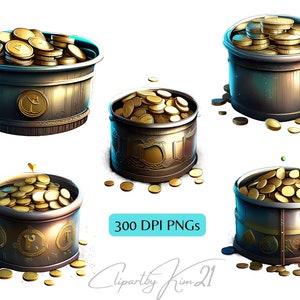 Pot of Gold Coins Clipart | St Patricks Day Graphics (PNG) - Etsy
