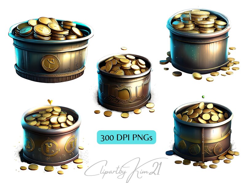 Pot of Gold Coins Clipart | St Patricks Day Graphics (PNG) - Etsy