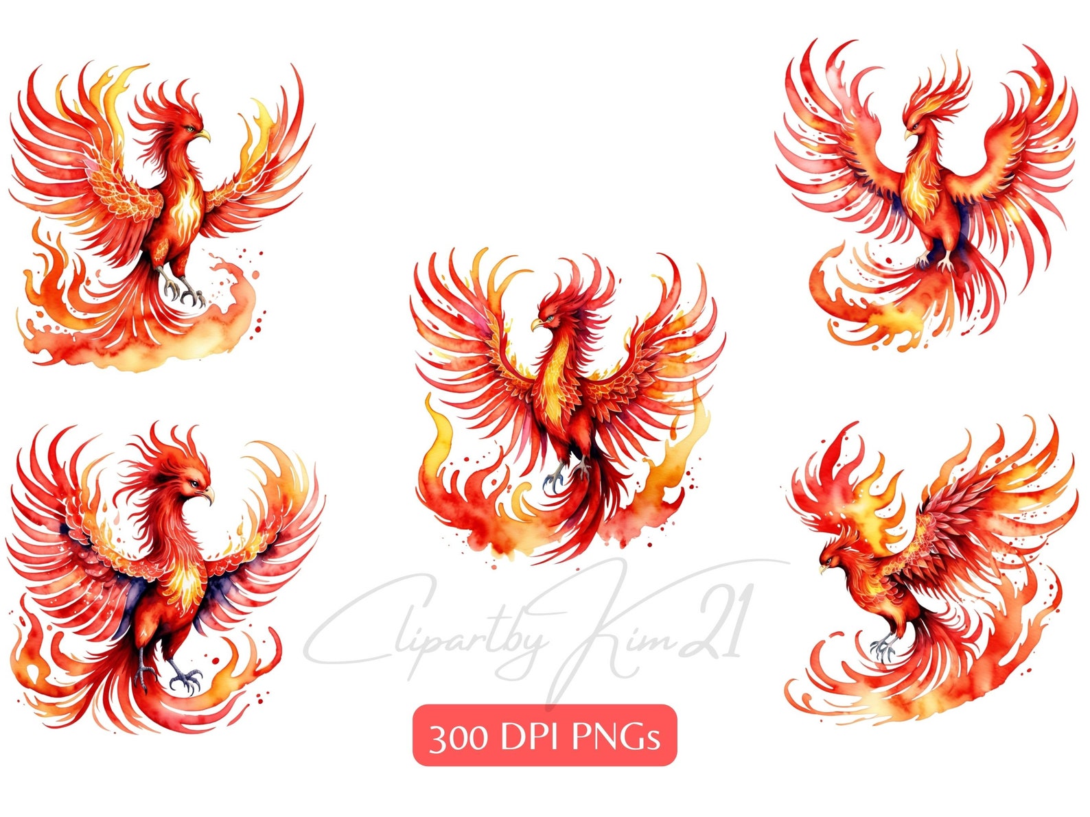 20 Fiery Red Phoenix Clipart | Magical Phoenix Clipart | Mystical Bird ...