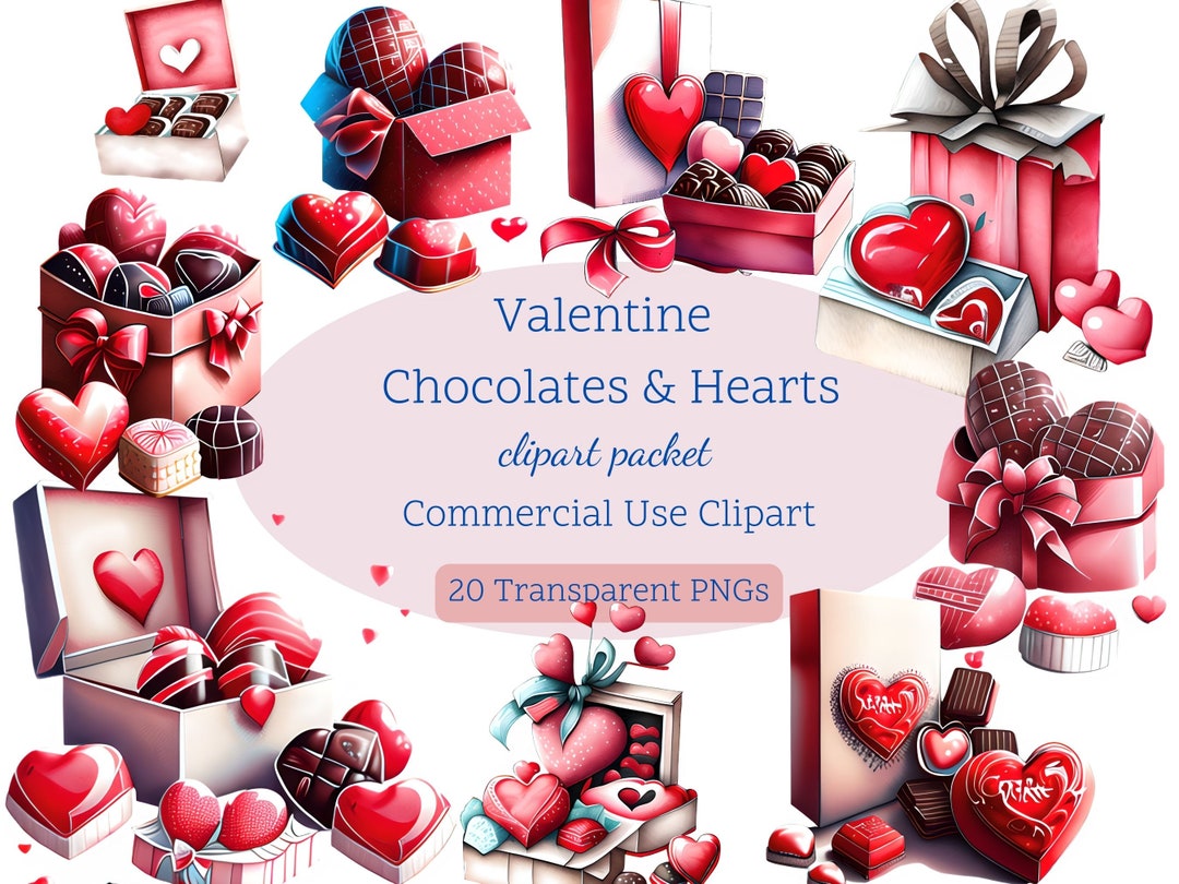 20 Valentine Chocolates & Hearts | Valentine Hearts Clipart | Chocolate ...
