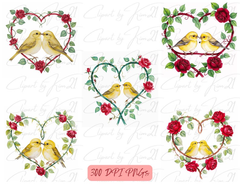 20 Love Birds Clipart Romantic Birds Graphics Love Birds and Hearts ...