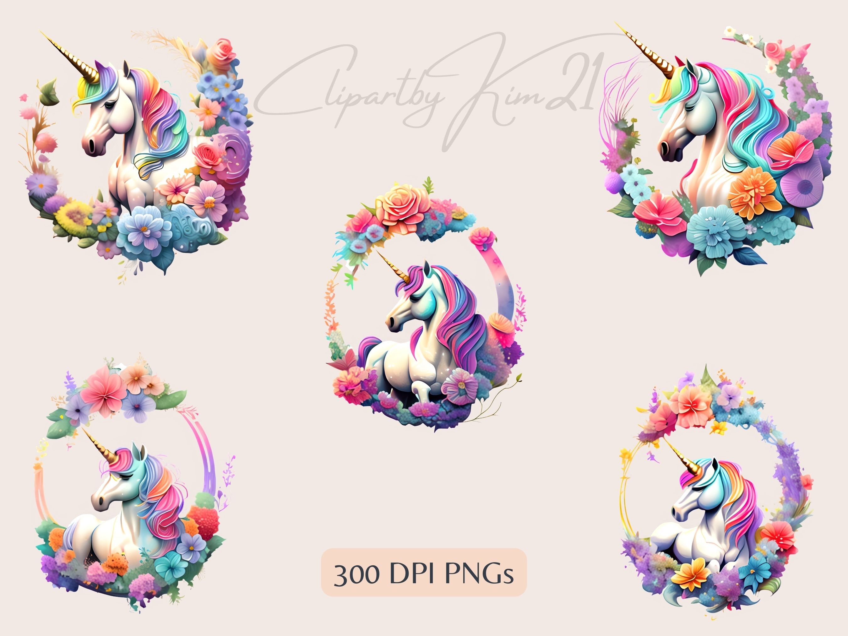 20 Unicorns and Flowers Clipart | Magical Unicorns Clipart | Unicorns ...