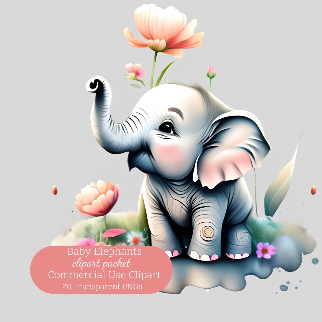 20 Cute Baby Elephant Clipart | Cute Elephant Graphics | Adorable Baby ...