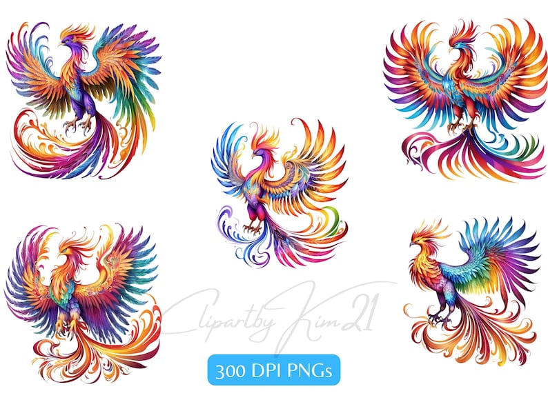 20 Multicolor Phoenix Clipart | Magical Phoenix Clipart | Mystical Bird ...