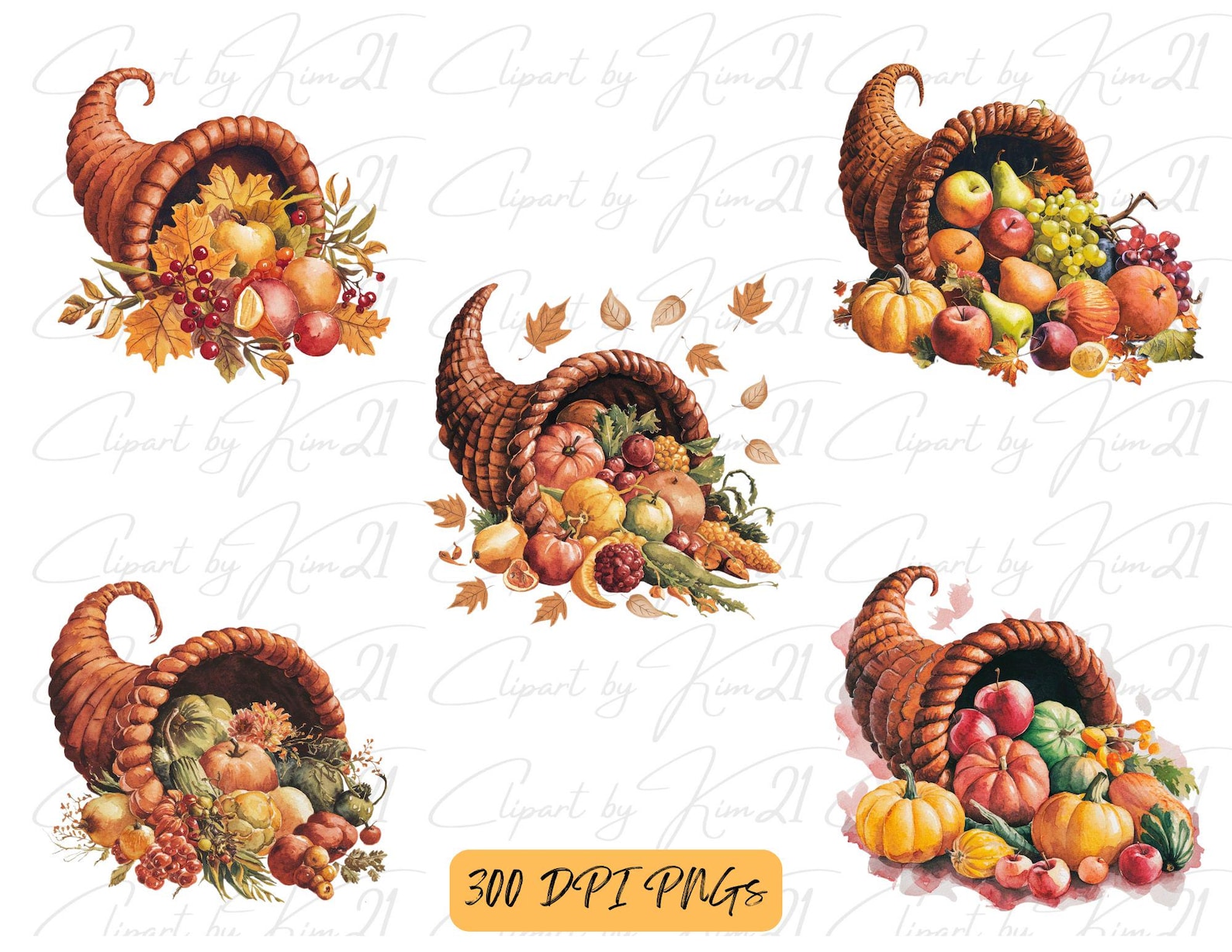 20 Thanksgiving Cornucopia | Thanksgiving Clipart | Fall Decor Clipart ...