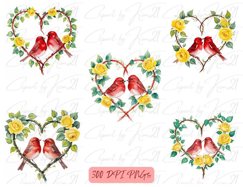 20 Love Birds Clipart | Romantic Birds Graphics | Love Birds and Hearts ...