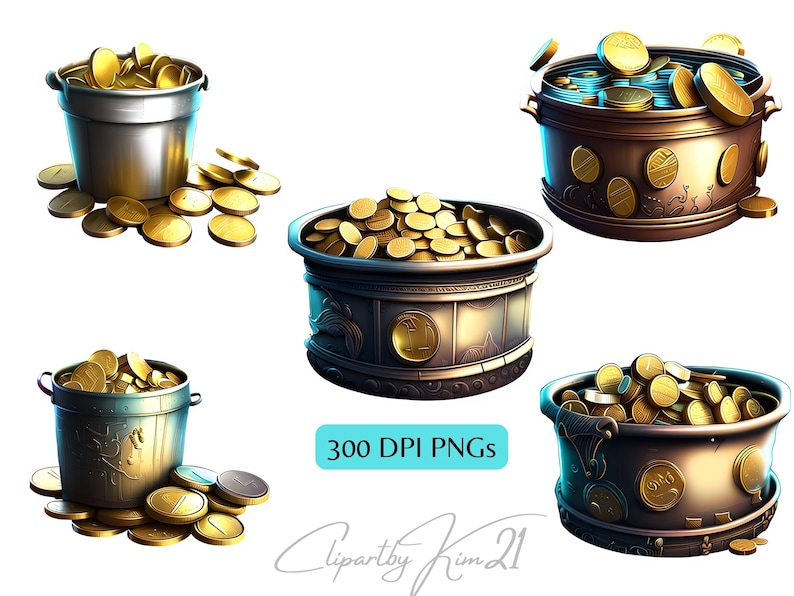 Pot of Gold Coins Clipart | St Patricks Day Graphics (PNG) - Etsy